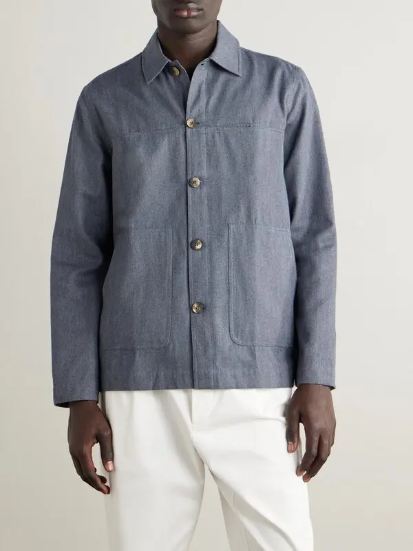 Frescobol Carioca Belford Herringbone Cotton And Cashmere-blend Jacket - Blue
