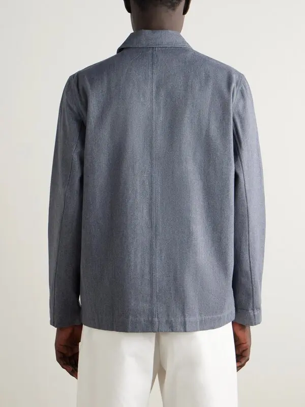 Frescobol Carioca Belford Herringbone Cotton And Cashmere-blend Jacket - Blue