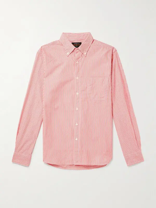 BEAMS Button-down Collar Striped Cotton Shirt