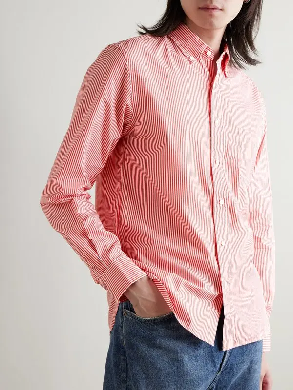 BEAMS Button-down Collar Striped Cotton Shirt