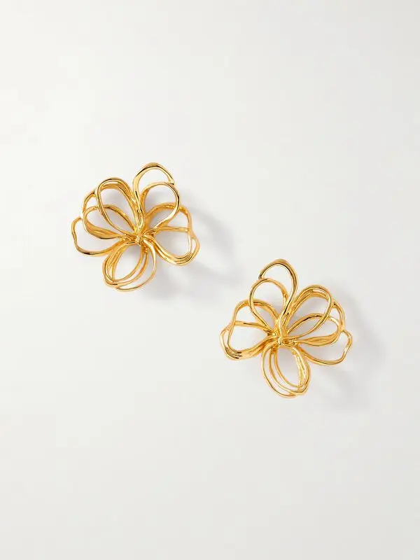 Oscar De La Renta Threaded Flower Earrings - Gold