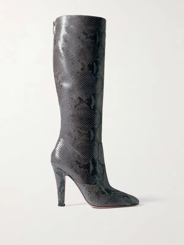 Paris Texas Elsa Snake-effect Leather Knee Boots - Dark Gray