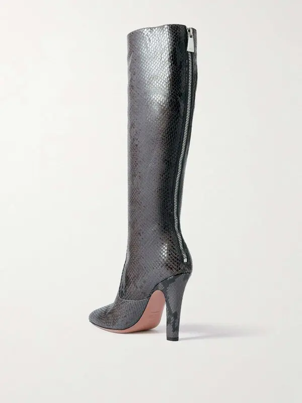 Paris Texas Elsa Snake-effect Leather Knee Boots - Dark Gray