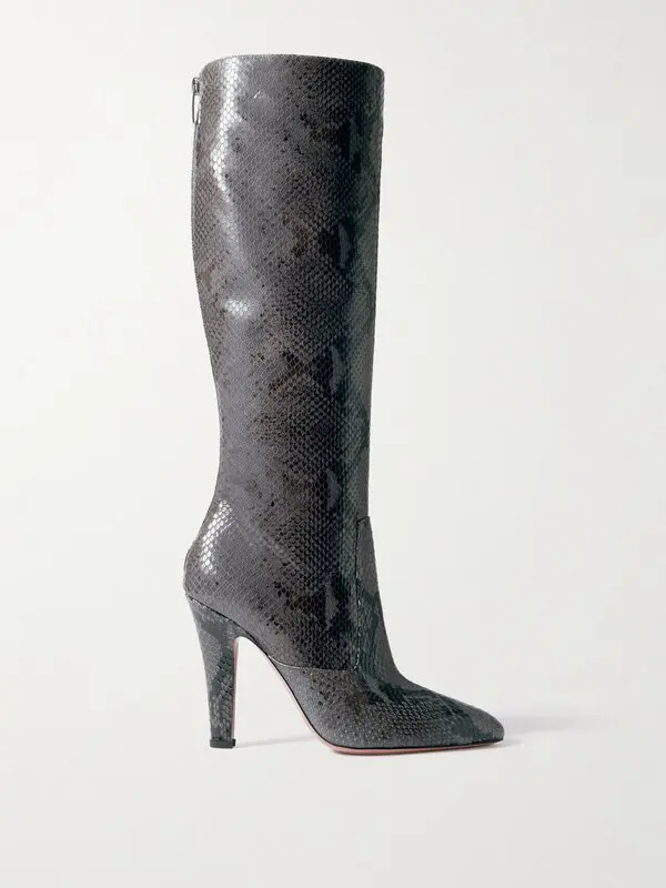 Paris Texas Elsa Snake-effect Leather Knee Boots - Gray