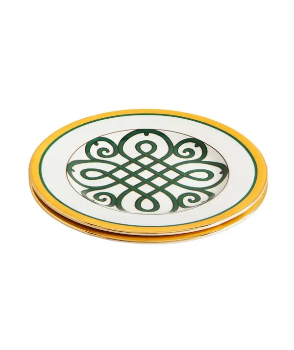 La DoubleJ Gold-plated Porcelain Dinner Plates Set - Green