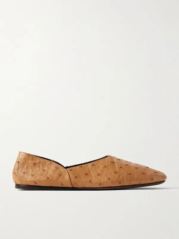 Khaite Jane Ostrich Leather Flats - Brown