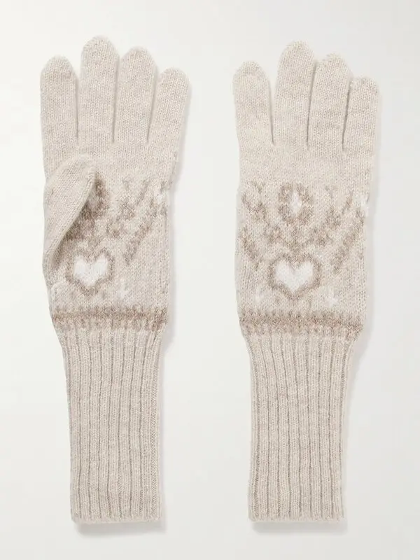 Khaite Domini Fair Isle Cashmere Gloves - Neutrals