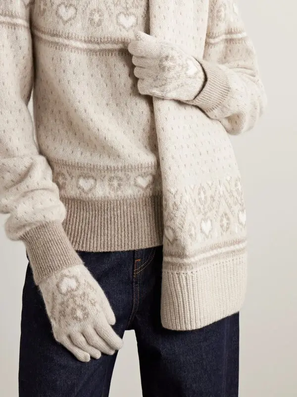 Khaite Domini Fair Isle Cashmere Gloves - Neutrals