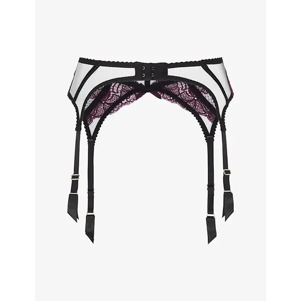 Agent Provocateur Rozlyn Mesh And Lace Suspenders - Black/plum