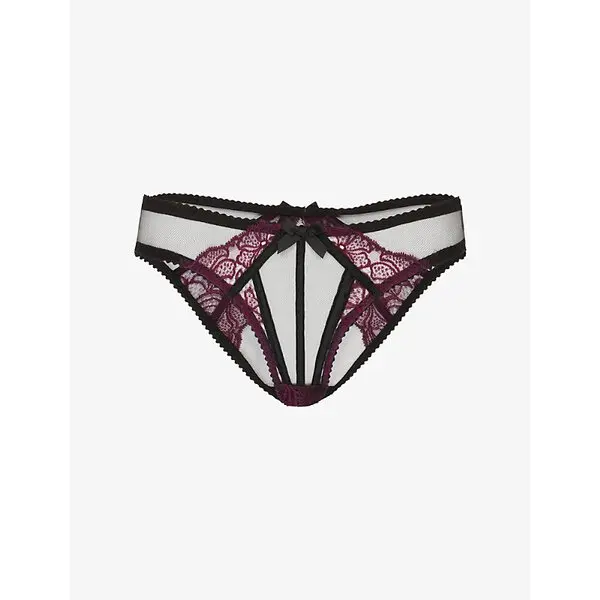 Agent Provocateur Rozlyn Ouvert Mesh And Lace Briefs - Black/plum