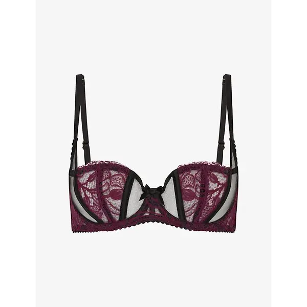 Agent Provocateur Rozlyn Underwired Mesh And Lace Bra - Black/plum