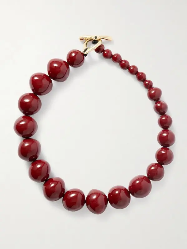 Dinosaur Designs Boulder Resin Beaded Necklace - Burgundy