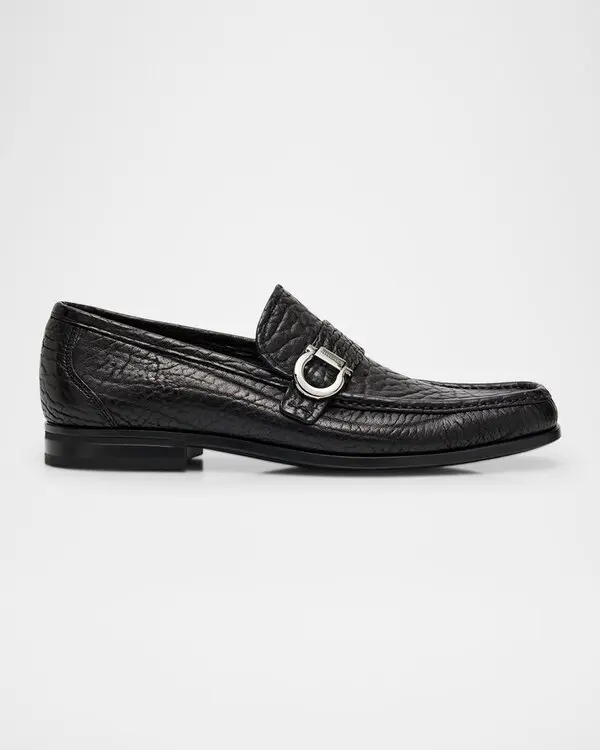 FERRAGAMO Grained Leather Moc-toe Loafers - Black