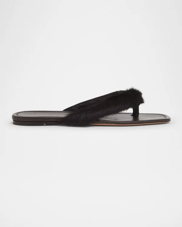 FERRAGAMO Loly Fur Thong Sandals - Testa Di Moro