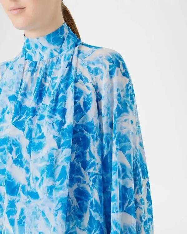 Akris Printed Tie-neck Silk Blouse