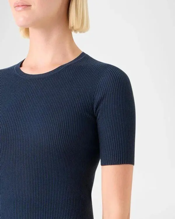 Akris Cotton Silk Ribbed Short-sleeve Sweater