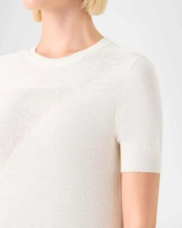 Akris Silk-cotton Pointelle Knit Short-sleeve Sweater - Ecru