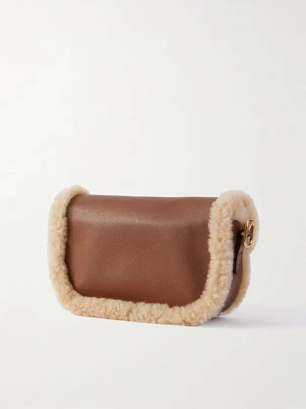 Bally Shearling-trimmed Leather Shoulder Bag - Brown