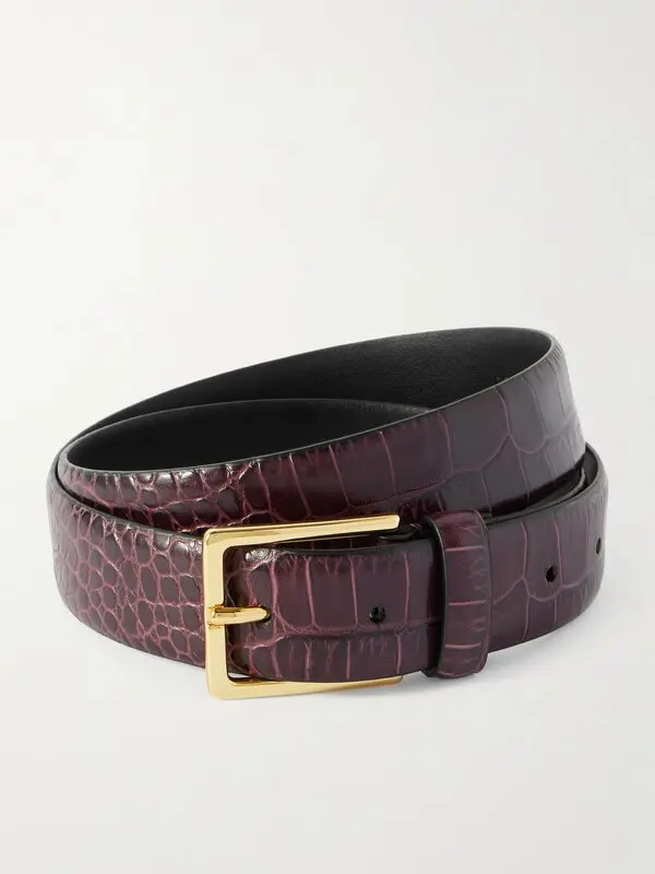 Anderson's Croc-effect Leather Belt - Burgundy