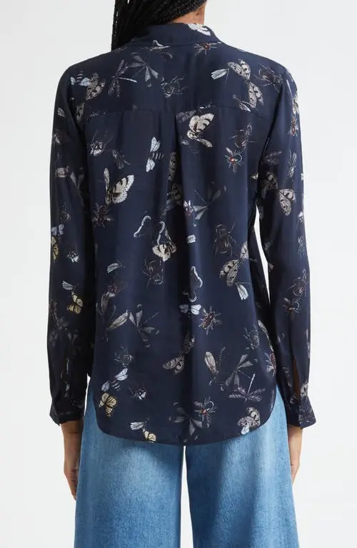 L'Agence Holly Butterfly Print Button-up Shirt - Midnight Multi Beetles