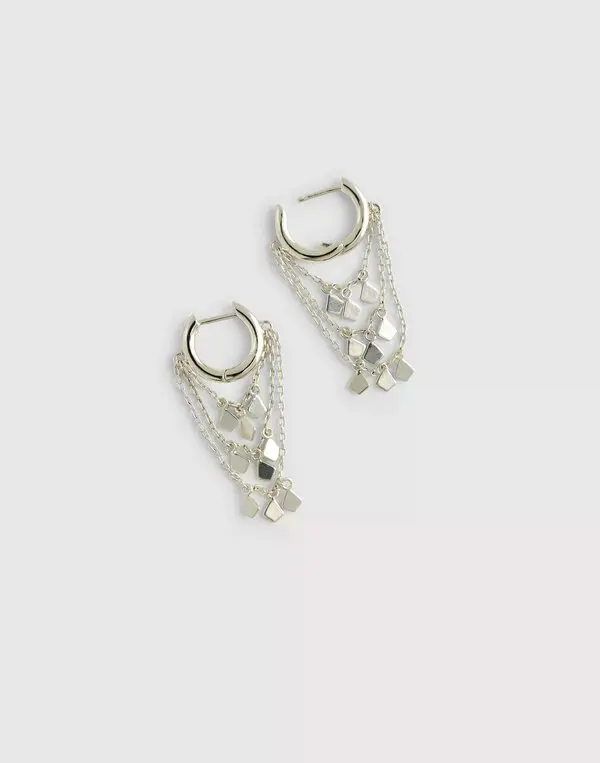 Madewell Stacked Chain Huggie Hoop Earrings - Light Silver Ox