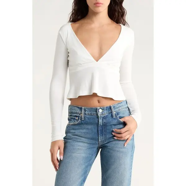 PACSUN Deep V Crop Top - White