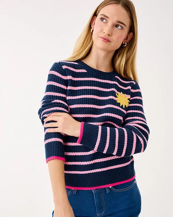 LILLY PULITZER Jovienne Pullover Sweater - Low Tide Navy Shine Bright Stripe