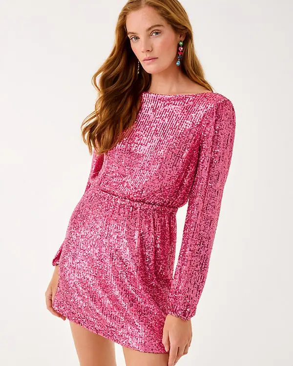 Lilly Pulitzer Jan Sequin Skirted Romper - Sun Shell Pink Treasure Box Sequin Knit