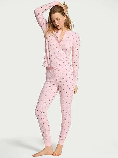 Victoria's Secret Cozy Pointelle Henley Long Pajama Set - Print