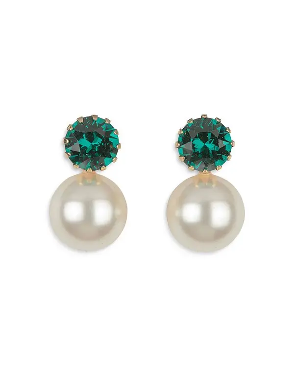 JENNIFER BEHR Ines Crystal & Imitation Pearl Drop Earrings - Green