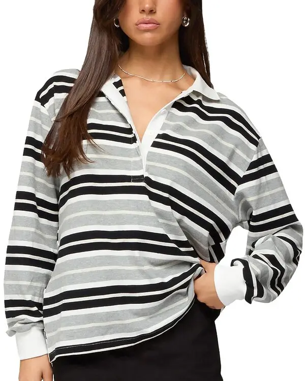 EDIKTED Striped Rugby Shirt - Gray