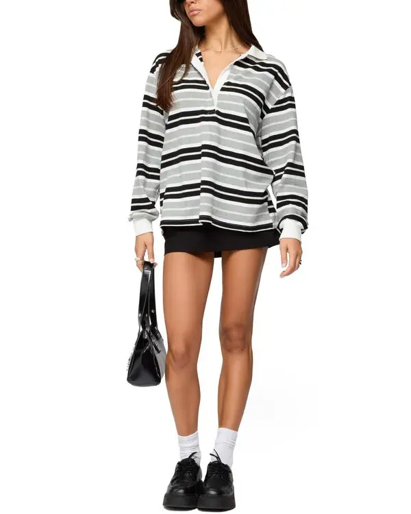EDIKTED Striped Rugby Shirt - Gray