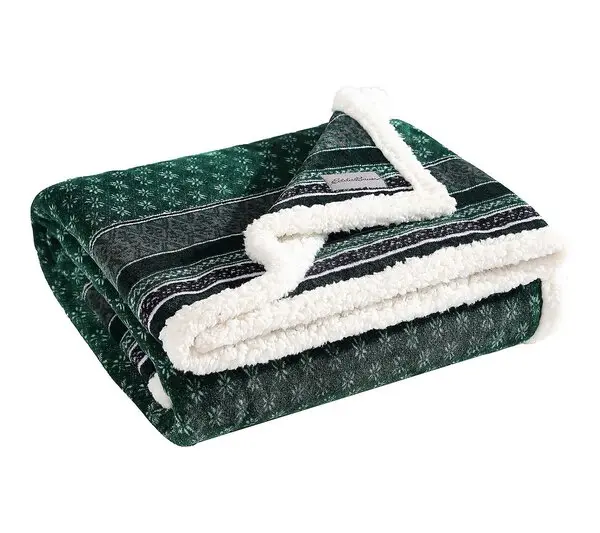 Eddie Bauer Fair Isle Green Plush-fleece 50x60 Throw - One-color