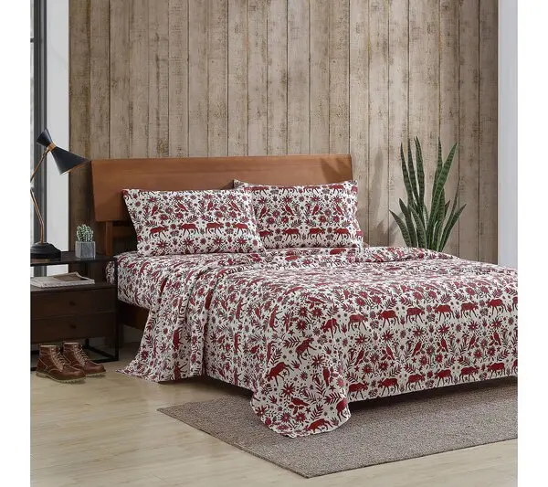 Eddie Bauer Arcadia Red Cotton Twin Sheet Set - One-color