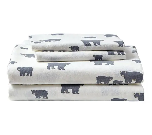 Eddie Bauer Bear Family Grey Cotton Queen Sheet Set - One-color