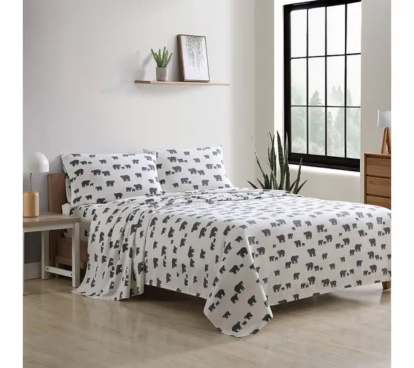 Eddie Bauer Bear Family Grey Cotton Queen Sheet Set