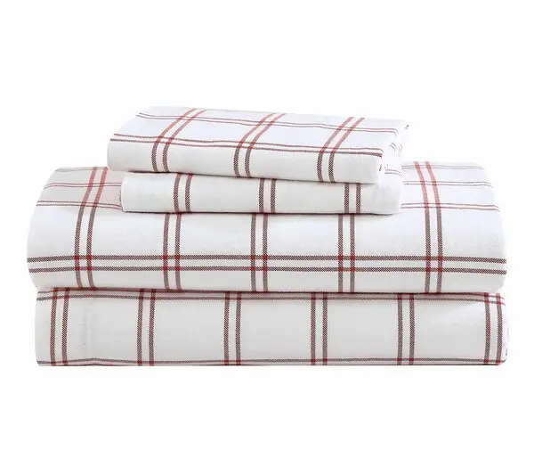 Eddie Bauer Westridge Plaid Orange Cotton Twin Sheet Set - One-color