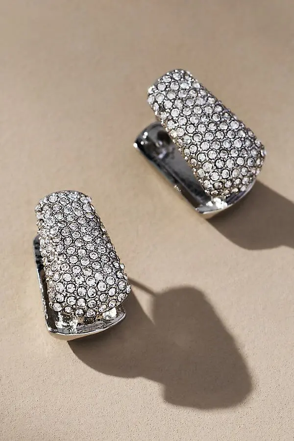 Anthropologie Mi Glitz Huggie Hoop Earrings - Silver
