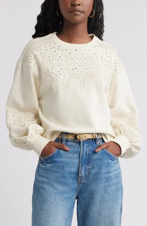 Treasure & Bond Sequin Embroidered Sweatshirt - Ivory Dove