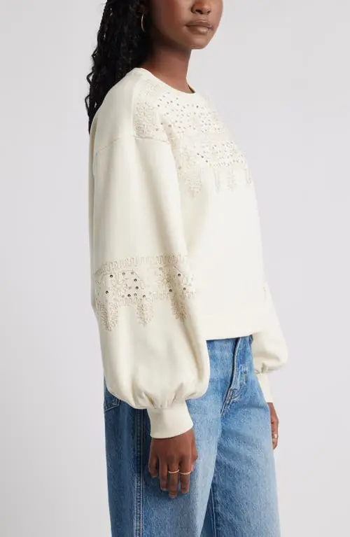Treasure & Bond Sequin Embroidered Sweatshirt - Ivory Dove