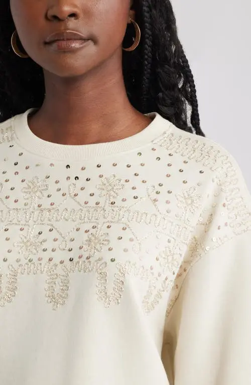 Treasure & Bond Sequin Embroidered Sweatshirt - Ivory Dove