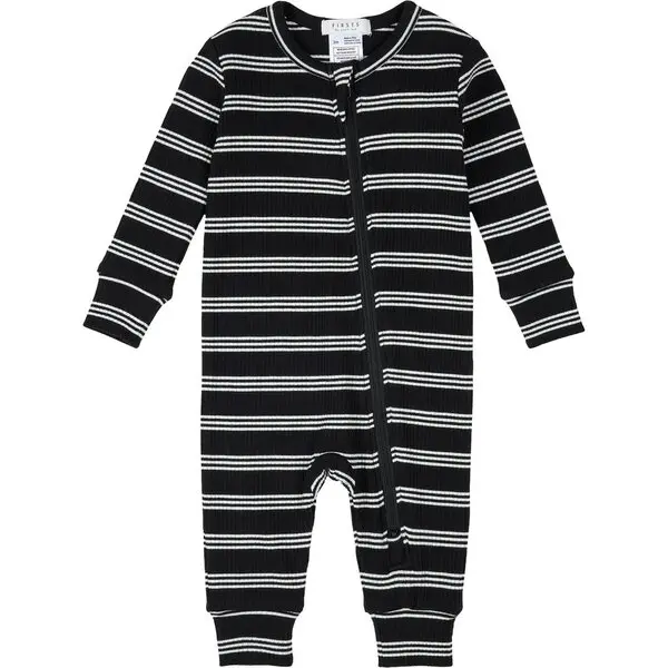 PETIT LEM Stripe Fitted One-piece Zip Pajamas - Black