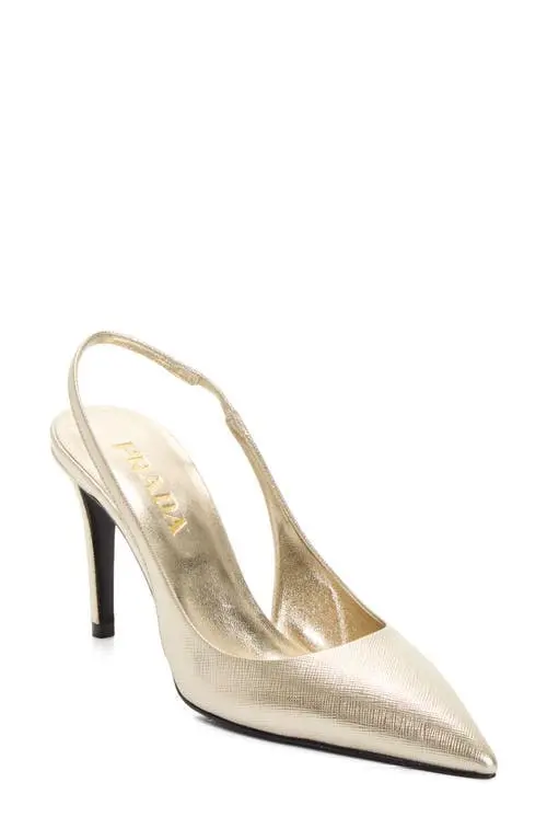 Prada Saffiano Leather Slingback Pump - Pirite