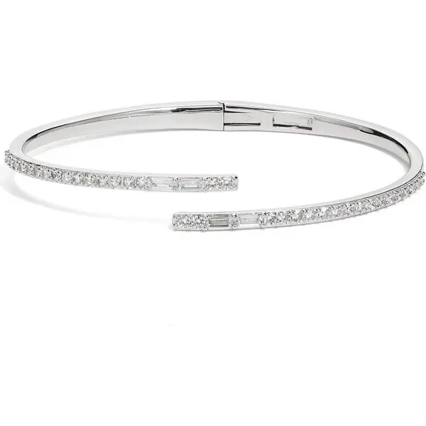 Nordstrom Cubic Zirconia Overlap Cuff Bracelet - Clear- Silver