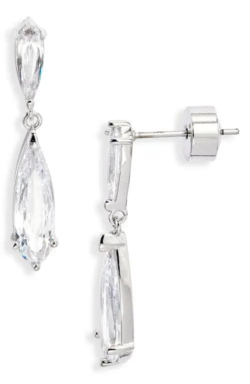 Nordstrom Elongated Pear Cubic Zirconia Drop Earrings - Clear- Silver