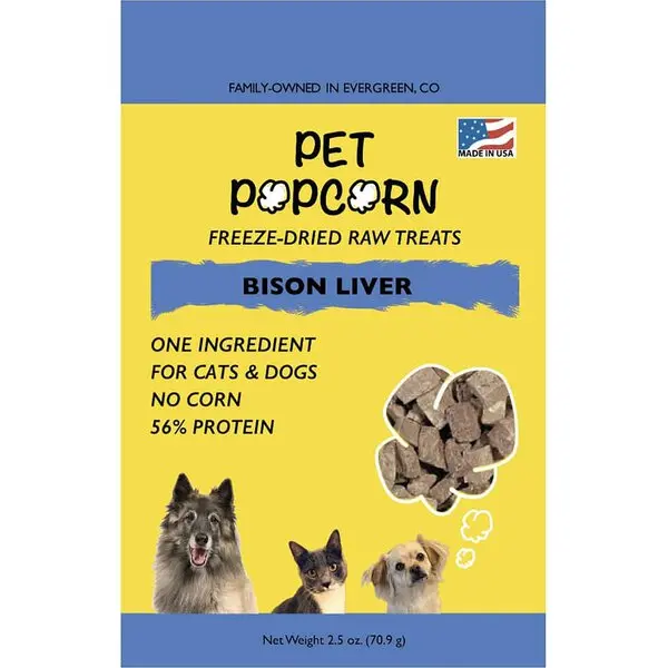 PET POPCORN Freeze Dried Raw Treats, Bison Liver, 2.5oz Bag - Multicolored