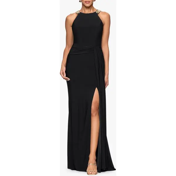 XSCAPE EVENINGS Chain Neck Detail Sheath Gown