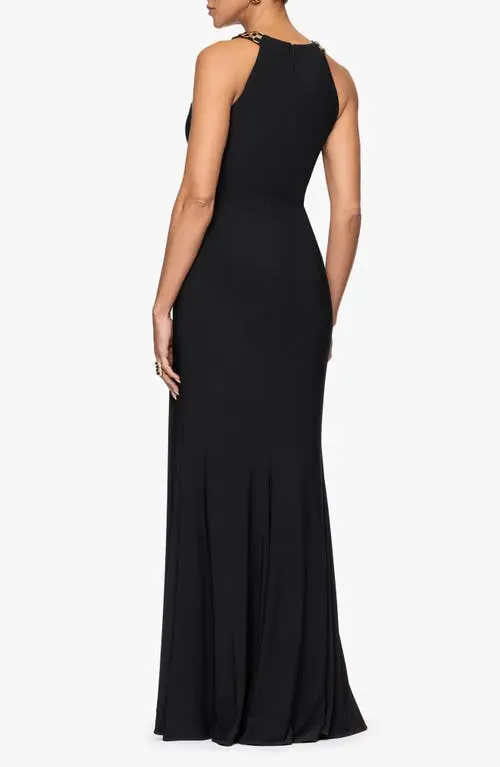 XSCAPE EVENINGS Chain Neck Detail Sheath Gown