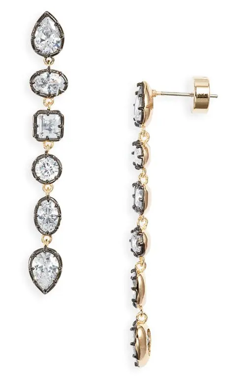 Nordstrom Cubic Zirconia Linear Drop Earrings - Clear- Black- Gold