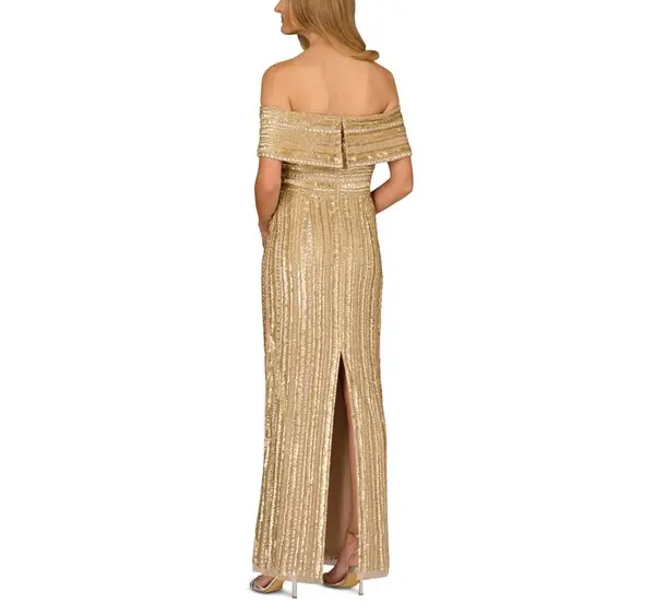 Aidan Mattox Beaded Off-the-shoulder Gown